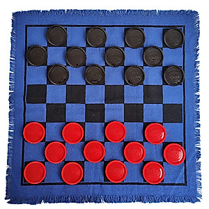SEETOOOGAMES Giant Checkers Board Game - Large 3 in 1 Reversible Checker Rug Game Tic Tac Toe Game for Kids Adults and Family Indoor Outdoor Activities - Blue