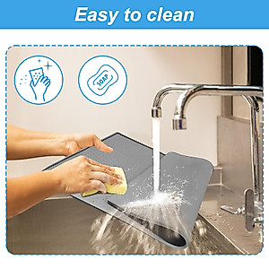 YEXEXINM Waterproof Water Cooler Dispenser Mat with Raised Edge for Foor Hardwood Floor and Countertop Protector, Non-Slip Water Dispenser Mat Heat Resistant, Easy to Clean, 24" x 16", Grey
