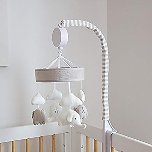 Living Textiles Baby Musical Mobile - Grey Elephants | Crib Toy, Knitted Hanging Toys, Nursery Decor, Calming Soother with 12 Lullabies | Baby Essential and Perfect Baby Toy for Boys and Girls