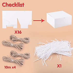 JOYIN 16 Pcs Christmas Kraft Gift Boxes, 8 x 8 x 4 In Easy Assemble Holiday Gifts Boxes with Grass Twines and Raffia Paper for Valentine's Day, Birthday, Wedding, Holiday Gift Wrapping