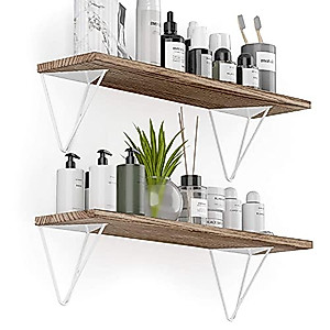 Wallniture Colmar Floating Shelves for Wall Decor, Bathroom Shelves, Kitchen Organization Wall Shelves for Bedroom, 24" Wall Shelf Set of 2 with Triangle White Brackets