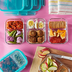 Pyrex Mealbox 10-Pc Bento Box Set, 2.3-Cup Divided Glass Food Storage Containers Set, Non-Toxic, BPA-Free Latching Lids, Freezer, Microwave and Top-Rack Dishwasher Safe, Compartment Bento Lunch Box