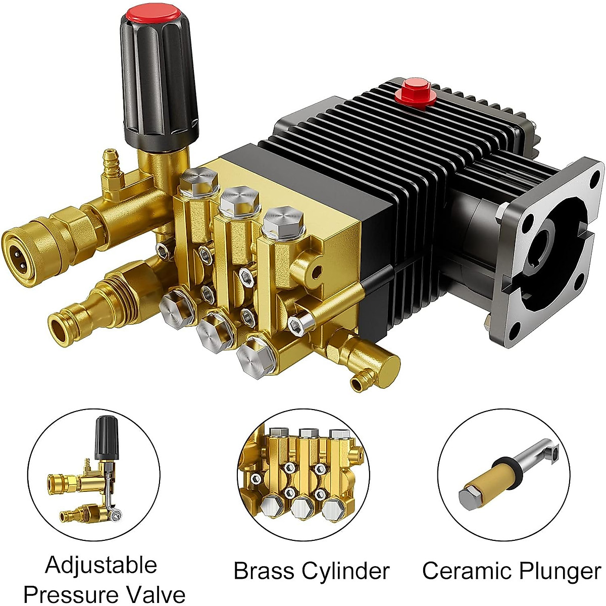 POHIR Pressure Washer Pump 3600PSI, 3.3GPM 3/4'' Shaft Replacement Crankshaft Triplex Brass Pump, Self-Lubricating Corrosion-Resistant Spray Ceramic Plunger, Fit for Most Brand Honda Simpson