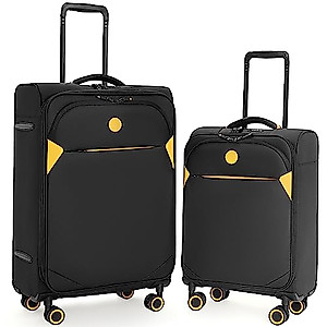 Verage Cambridge Lightweight 2 Piece Luggage Sets,Softside Expandable Spinner Wheel Suitcase,Black,2-Piece Set(20/24)