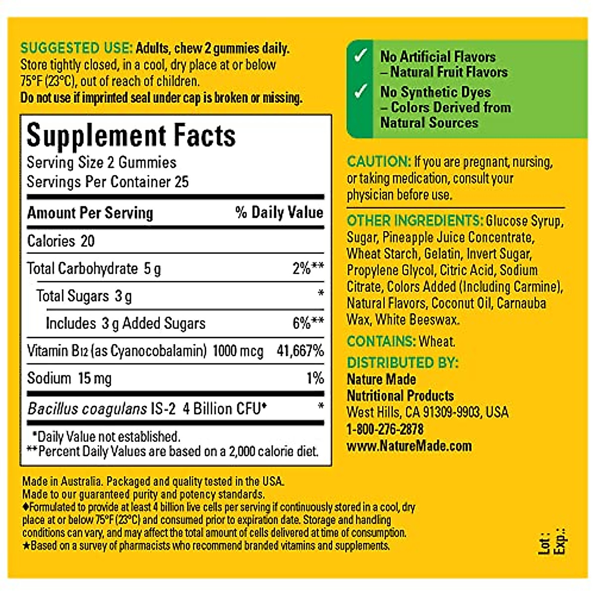 Nature Made Digestive Probiotics and Energy B12 Gummies, Dietary Supplement for Digestive Health Support, 50 Probiotic Gummies, 25 Day Supply