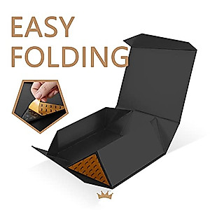 PACKQUEEN Gift Box with Ribbon and Blank Greeting Card, Black Magnetic Gift Box for Present, Groomsman Proposal Box for All Occasions (9x6.5x3.8 Inches)