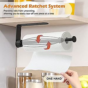 Paper Towel Holder Under Cabinet , One Hand Operable Paper Towel Holder Wall Mount with Damping Effec, Under Counter Paper Towel Holder Self-Adhesive or Drilled, for Kitchen, Bathroom ( Black)