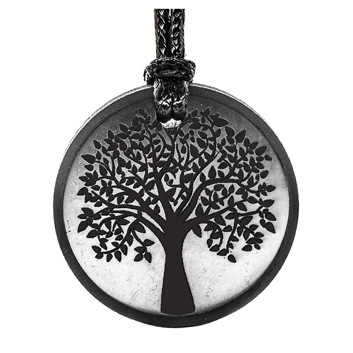 Wallystone Gems Shungite Pendant Engraving Sacred Geometry - Circle The Tree of Life