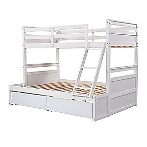TARTOP Bunk Bed with Drawers, Twin Over Full Bunk Bed, Solid Wood Bunk Bed Frame with Ladders & 2 Storage Drawers, Bedroom Furniture,White