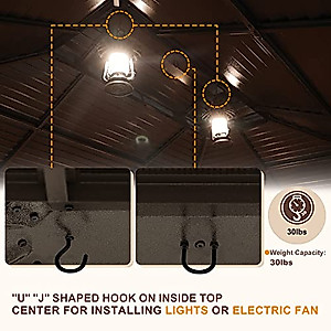 NOBLEMOOD 10’ x 13’ Hardtop Gazebo with Curtains and Netting, Double Roof Outdoor Gazebo with Polycarbonate Canopy, Aluminum Frame Permanent Gazebo for Patio Garden(Brown)