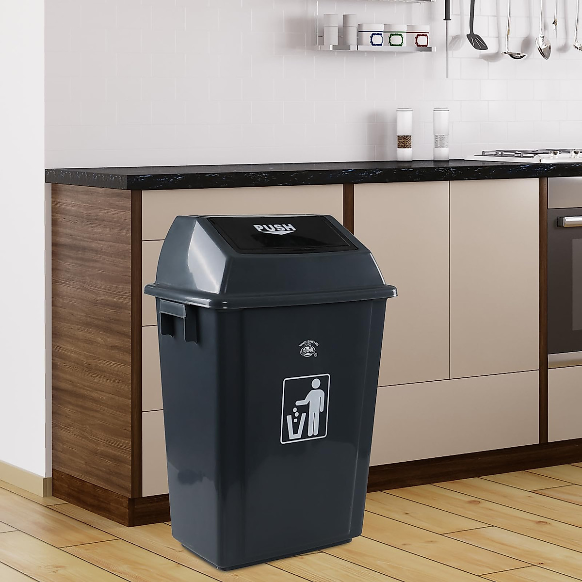 Tyminin 18 Gallon Plastic Trash Can with Swing Lid, 4-Pack Large Kitchen Swing-Top Garbage Can, Grey