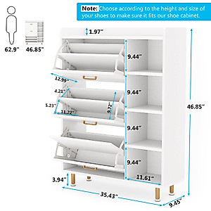 Tribesigns Shoe Cabinet, Flip Drawers Shoe Storage Cabinet for Entryway with 3 Flip Drawers and 5 Shelves, White Golden Freestanding Shoes Cabinet for Closet, Living Room, Bedroom (White/Golden)