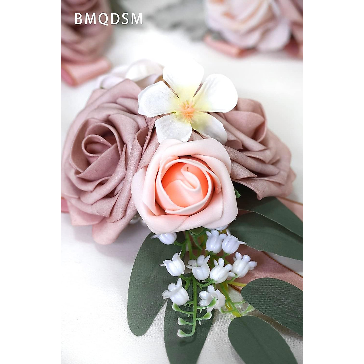 BMQDSM Wrist Corsage for Wedding，Party Prom Hand Flower Decor，Mother of The Bride Corsage，Shoulder Corsages，Bridesmaid Girl Rose Wrist Flower（Set of 4 Dusty Rose