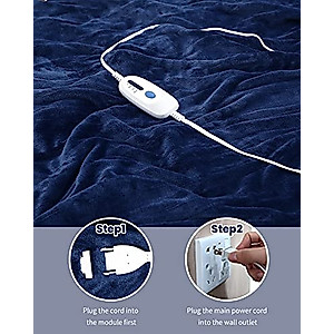 Electric Heated Blanket Twin Size 62"x84" for Home Bedding Use Large Oversized Soft Flannel Velvet Controller with 4 Heating Levels and 10 Hours Auto Shut Off Machine Washable -(Blue, Twin(62"x84"))