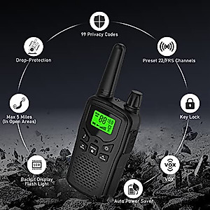 Walkie Talkies,Erelis Long Rang Walkie Talkies with 22 FRS Channels,Walkie Talkies for Adults with Lamp,VOX,LCD Display for Outdoor Activities