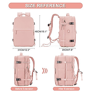 Expandable Backpack For Traveling On Airplane Carry On Backpack Flight Approved Personal Item Travel Backpack For Women Men Airline Approved Gym Bag With Shoe Compartment Travel Weekender Bag Pink