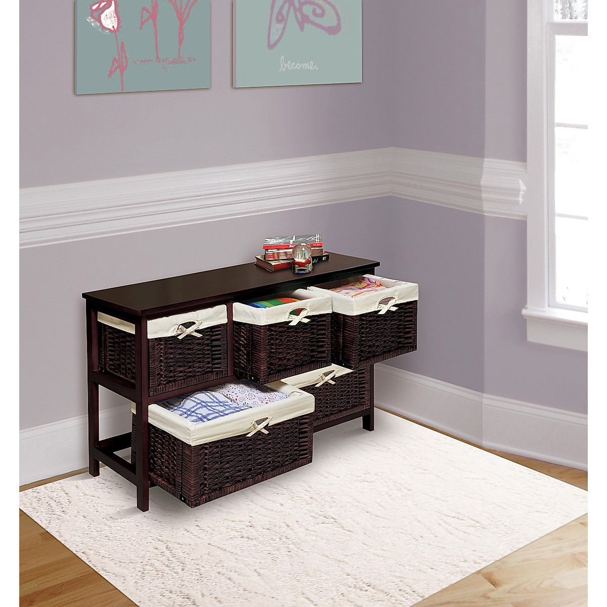 Badger Basket Five Drawer Nursery Storage Organizer with Wicker Baskets and Removable Liners - Wicker/Espresso