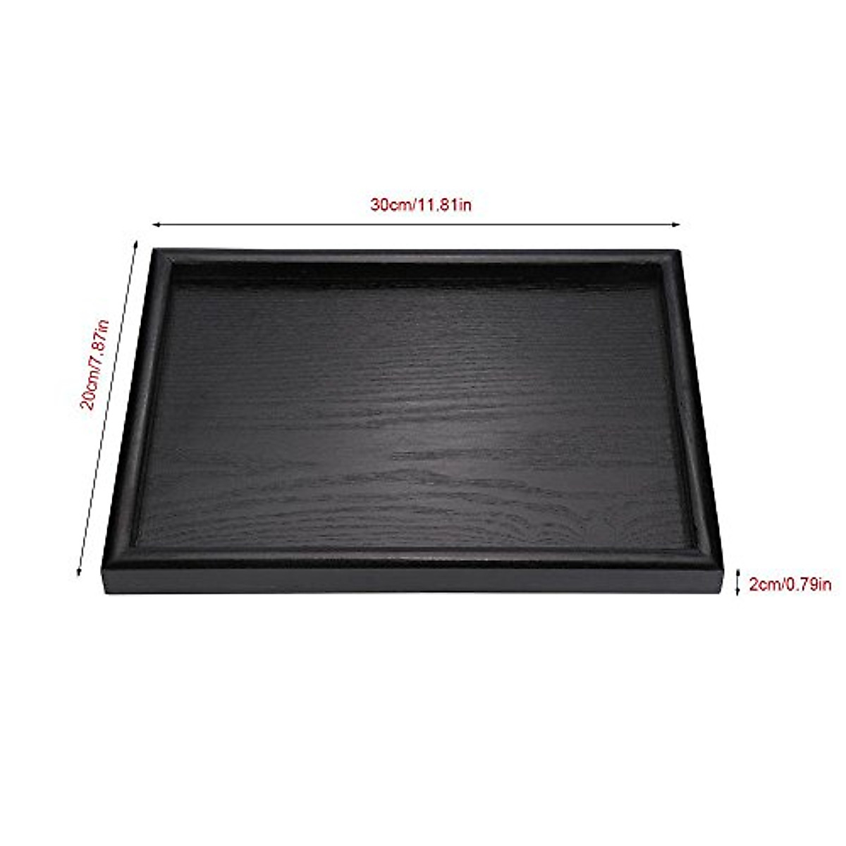 Black Rectangle Tea Tray, Solid Wood Tea Coffee Snack Food Meals Serving Tray Plate Restaurant Trays Optional Type(30*20*2cm)