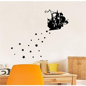 Peter The Jolly Roger Captain Hook Pirate Ship Silhouette Vinyl Wall Art Sticker Wall Decal Decoration For Home Room Wall Boys Girls Room Playroom Wall Décor Décor Design Size (6x10 inch)
