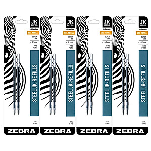 Zebra G-402 Stainless Steel Pen JK-Refill, Fine Point, 0.5mm, Black Ink, 8-Count