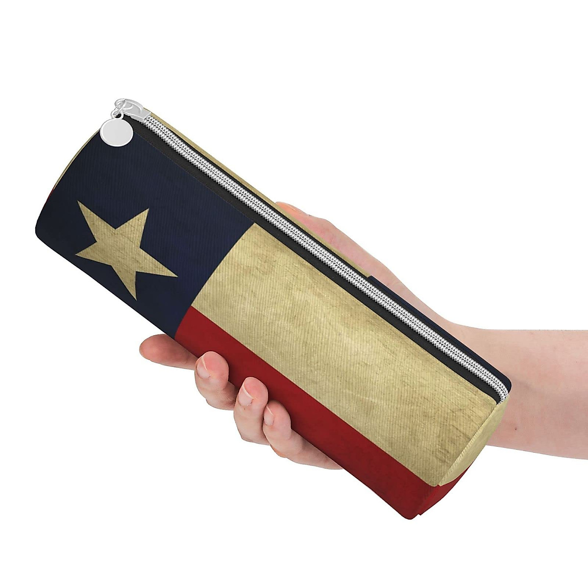 Ykklima Texas Lone Star State Flag Pattern Leather Pencil Case Zipper Pen Makeup Cosmetic Holder Pouch Stationery Bag for School Work Office