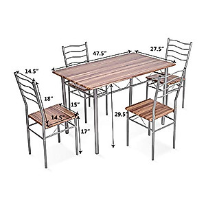 Giantex Modern 5 Piece Dining Table Set with 4 Chairs Metal Frame Wood Like Kitchen Furniture Rectangular Table & Chair Sets for Dining Room (Shallow Walnut)