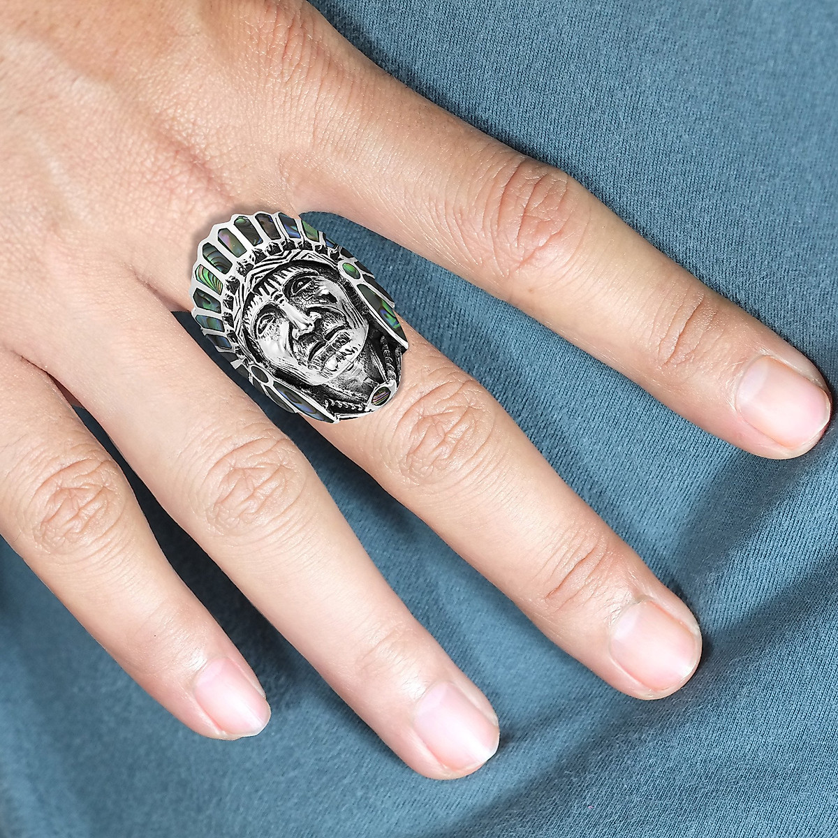 AeraVida Stylish Native American Style Abalone Shell .925 Sterling Silver Ring | Statement Fashion, Promise Ring, Couple Unisex Ring | Size 10