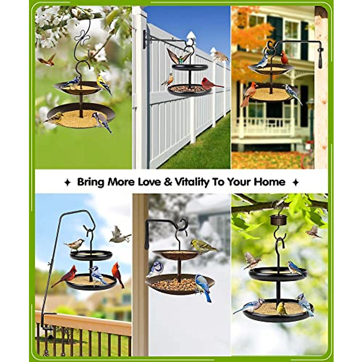 BOLITE Bird Feeder for Outdoors Hanging, Wild Bird Feeders for Outside, 18039 Two-Tier Tray Bird Feeder, Black