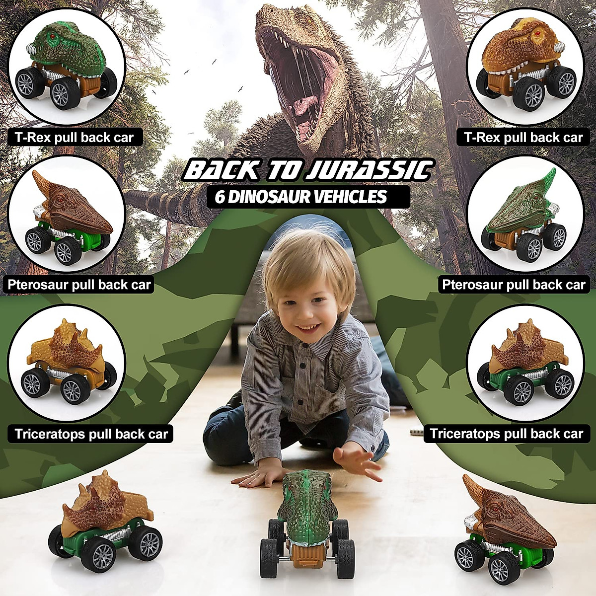 TOY Life Dinosaur Toys for Kids 3-5 5-7, 21 Pack Dinosaur Truck with 6 Pull Back Dinosaur Cars and Dinosaur Figure, Toddler Toys for Boys and Girls, Dinosaur Transport Carrier Truck for Kids