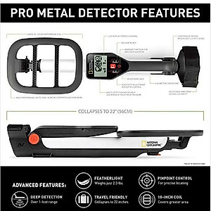 NATIONAL GEOGRAPHIC PRO Series Metal Detector - Ultimate Treasure Hunter with Pinpointer, Large Waterproof 10" Coil - Lightweight and Collapsible for Easy Travel (Amazon Exclusive)