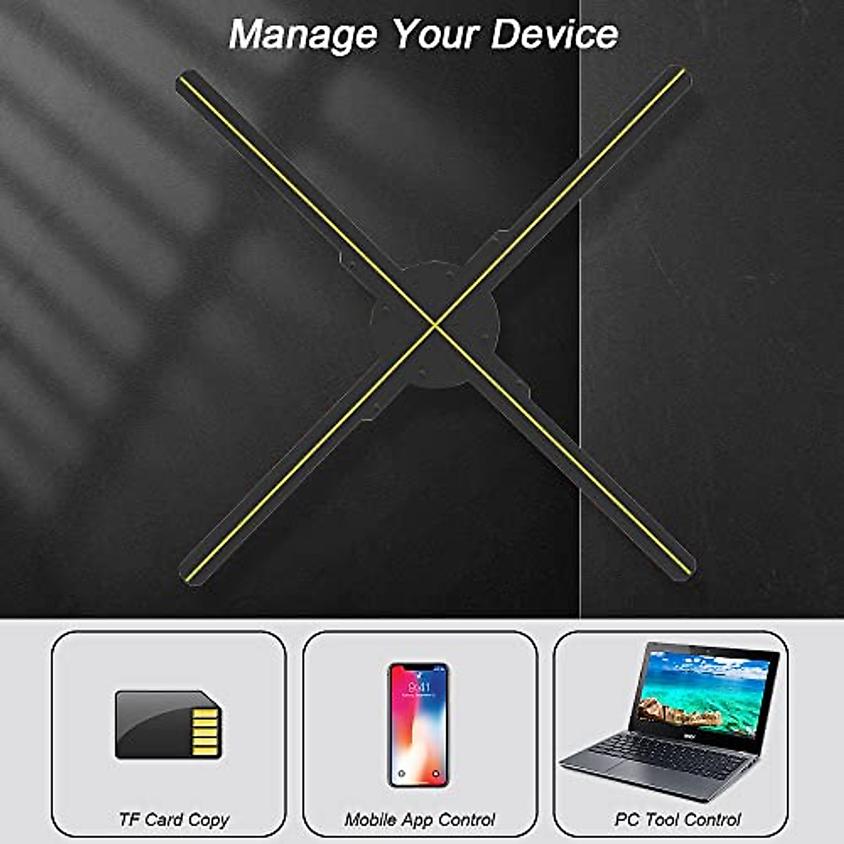 WISVANAI 3D Hologram Advertising Display Fan 20.5inch, WiFi, Bluetooth Speaker Added Hologram Fan with High Resolution 576 LED Beads