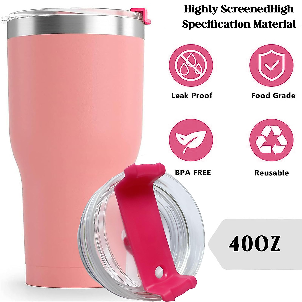 2 Pack 40 OZ Tumbler Lid Compatible for Stanley Quencher, Spill Proof Splash Resistant Stainless Steel Tumbler Covers Fit for Stanley and More Coffee Mugs (Rose, 40oz-1.0)