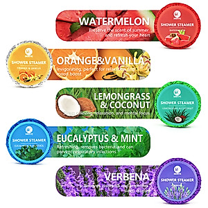 MR Shower Steamers Aromatherapy, 20-Pack Shower Bombs Organic with Verbena, Orange&Vanilla, Watermelon, Lemongrass&Coconut, Eucalyptus&Mint Essential Oil, Birthday Mothers Day Gifts for Her