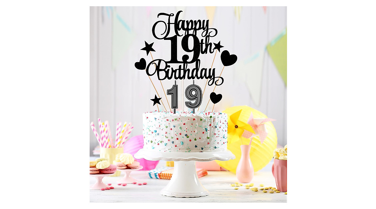 Stylish 19th Birthday Cake Decorations Set