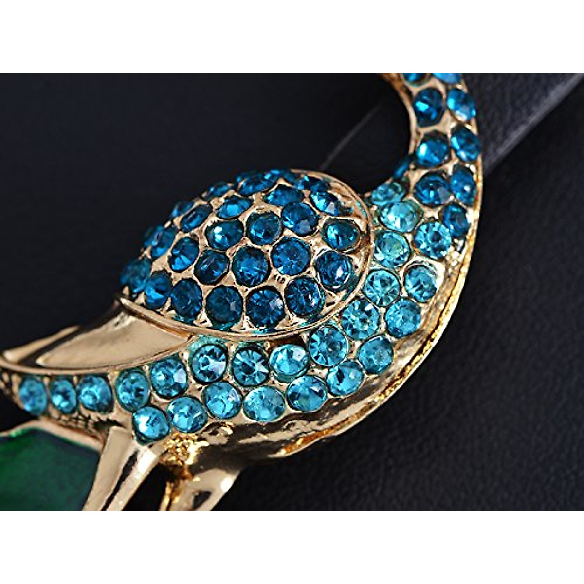 Alilang Golden Tone Blue Green Colored Rhinestone Peacock Bird Pendant Chain Necklace
