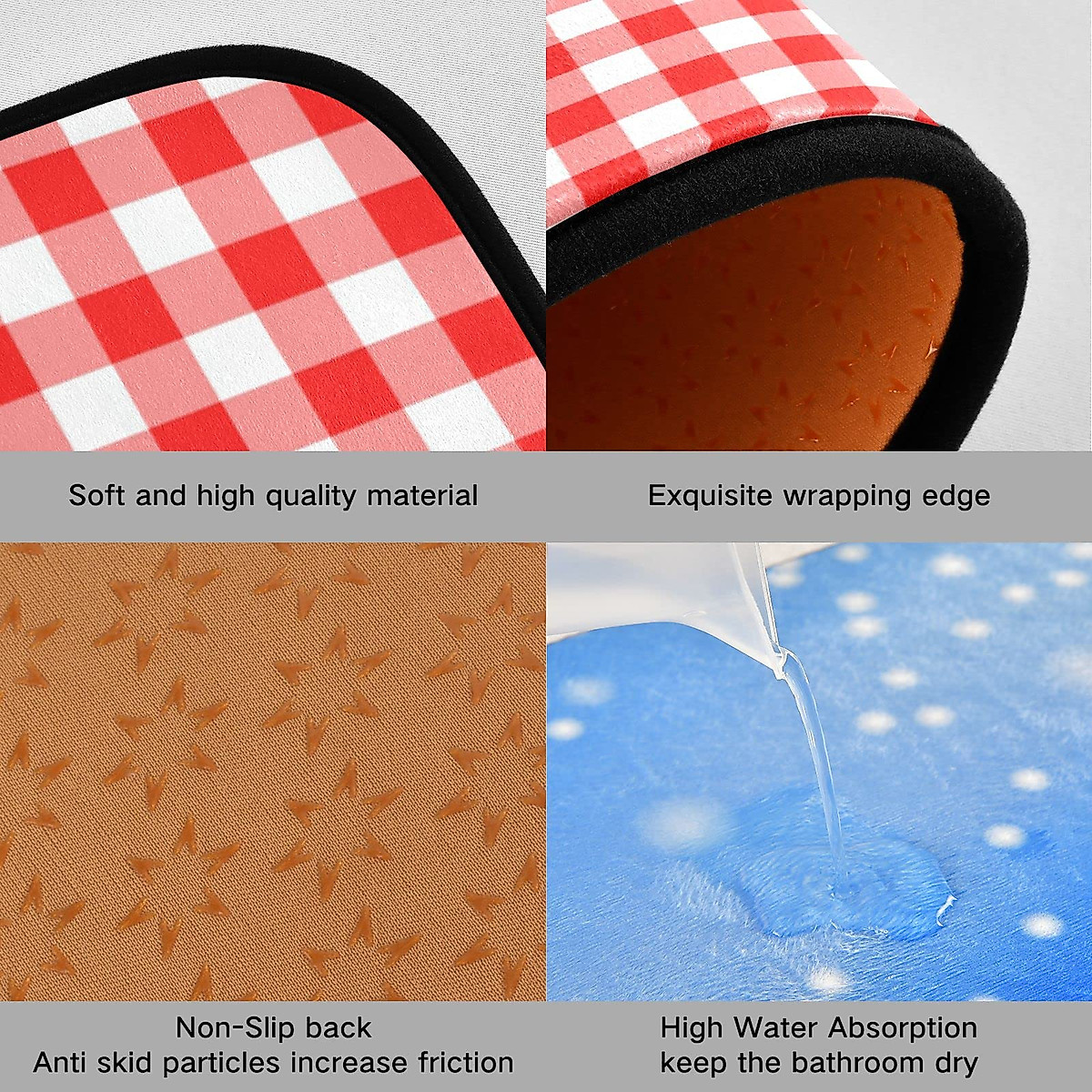 Kigai Kitchen Rugs 2 Piece Waterproof Non Slip Kitchen Mat Red & White Checked Kitchen Rug Set for Sink Office Kitchen Cafe, 19.7"x47.2"+19.7"x27.6"