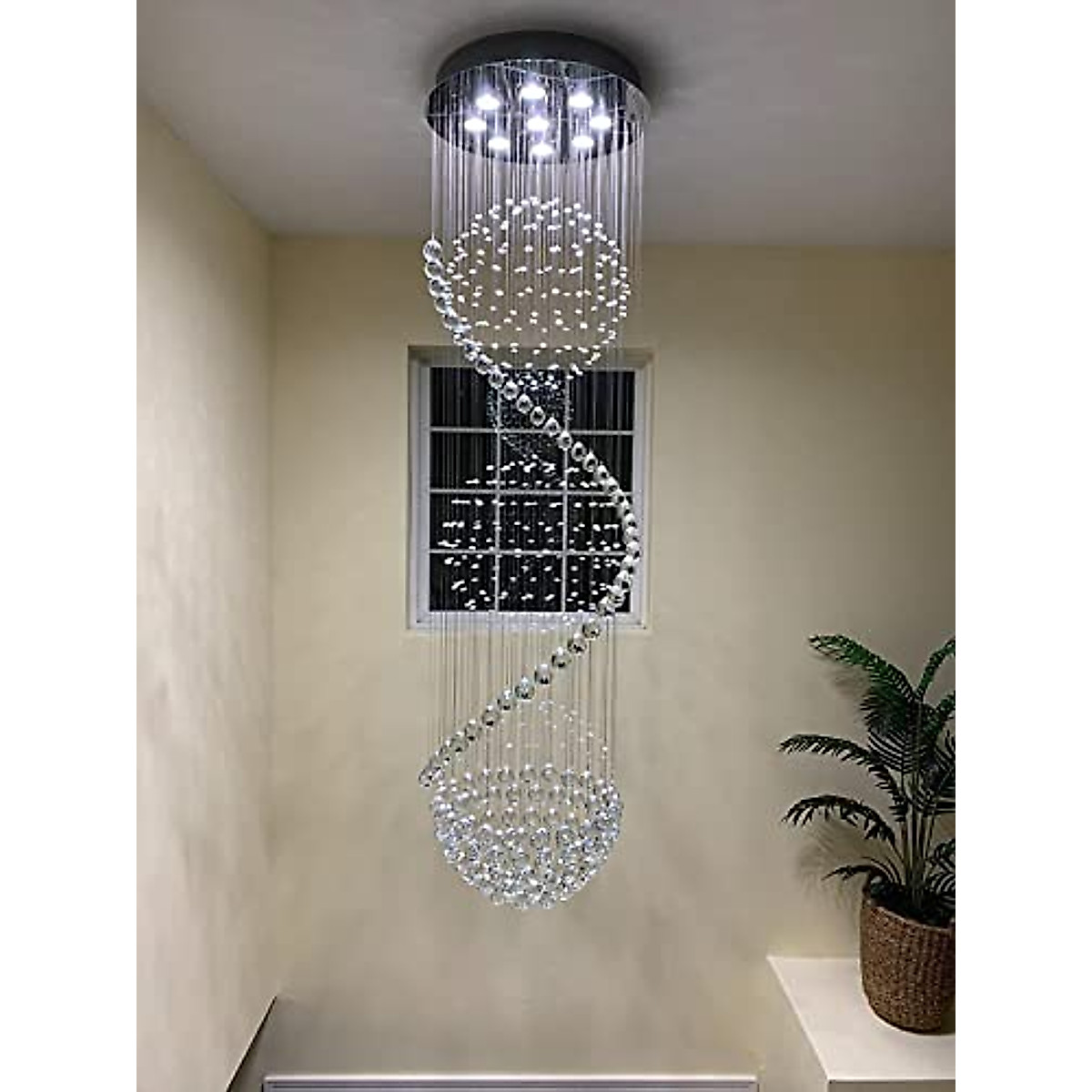 Dst Modern Spiral Sphere Crystal Chandelier, Raindrop Spectacular Ceiling Lighting Fixture, Clearly K9 Crystal Ball Pendant Light for Living Room Hotel Hallway Foyer Romantic Wedding, Size: D20"XH72"