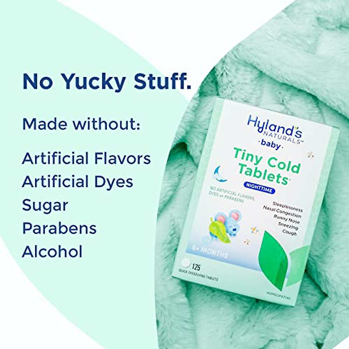 Hyland's Naturals Tiny Cold Tablets Nighttime, Baby & Infant Cold And Cough Medicine, Decongestant, Natural Relief Of Common Cold Symptoms, 125 Quick-Dissolving Tablets