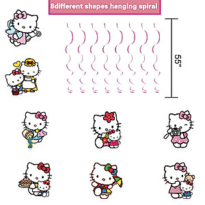 Kitty Birthday Party Supplies Banner and 8*Hanging Swirls for Kitty Birthday Decorations, Kids Boys and Girls for Birthday Party Decorations Happy Theme.