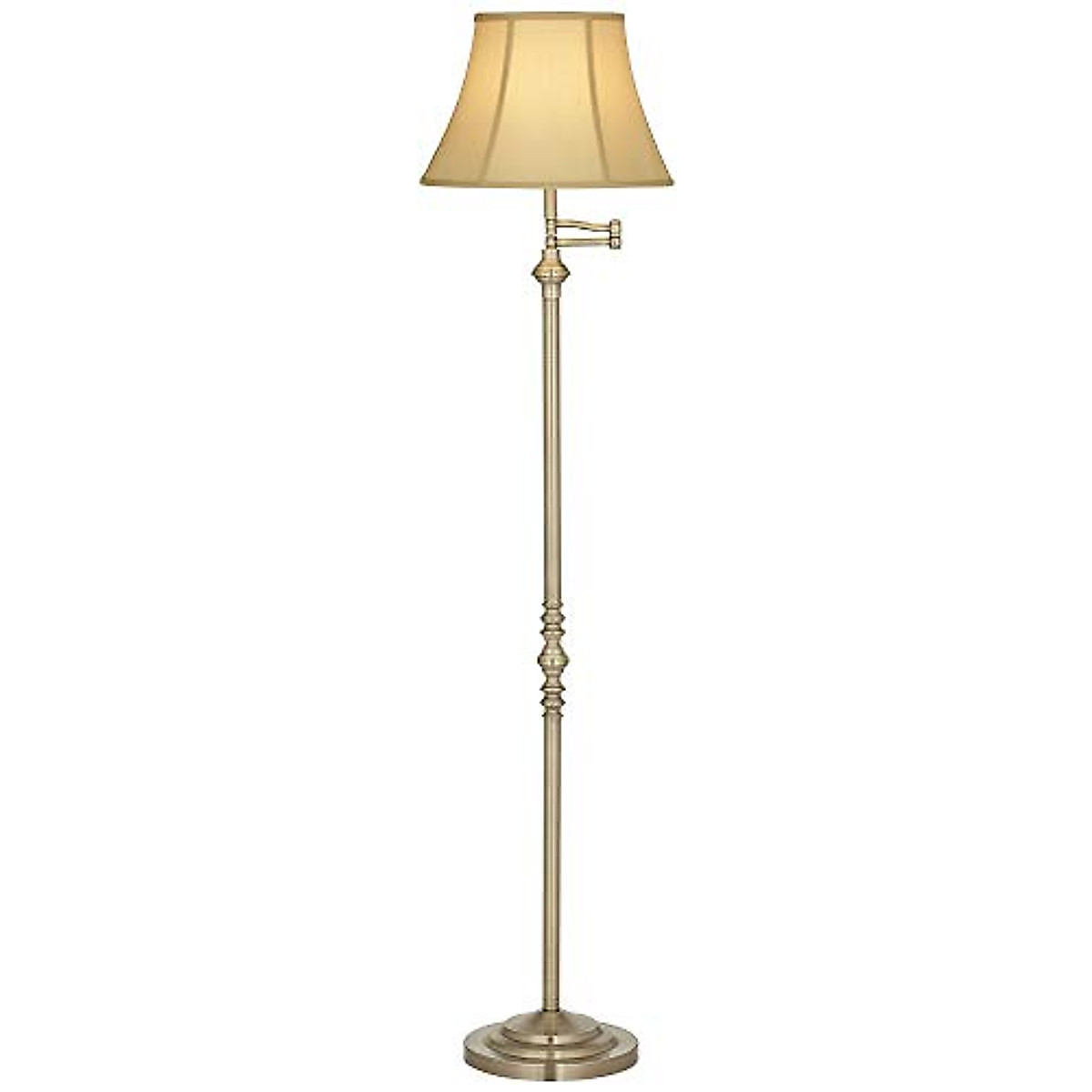 Regency Hill Montebello Traditional Adjustable Swing Arm Floor Lamp Standing 60" Tall Antique Brass Metal Column Golden Tan Bell Shade for Living Room Reading House Family Bedroom Home