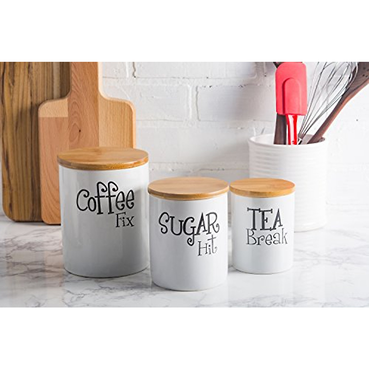 DII Kitchen Accessories Retro Collection, Ceramics, Canister Set, White, 3 Piece