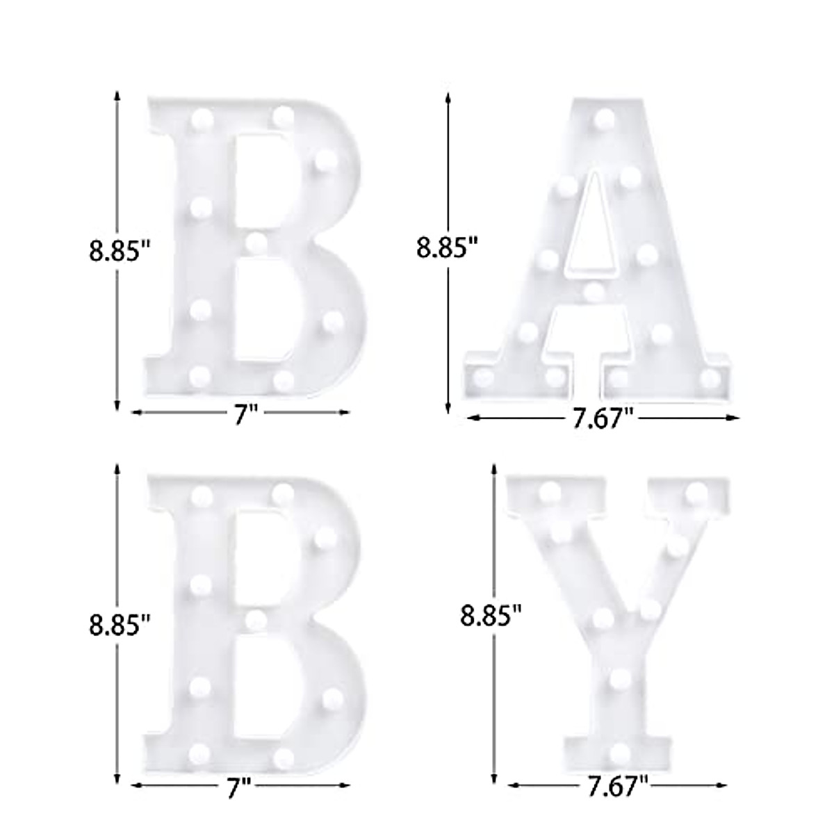 ZUOKEMY 4 LED Baby Marquee Logo Light, Large Baby Monogram Decorative Light, Warm White Glowing Letters Perfect for Baby Shower Party, Birthday Party, Home Bedroom Nursery Table Wall Decor (Baby)