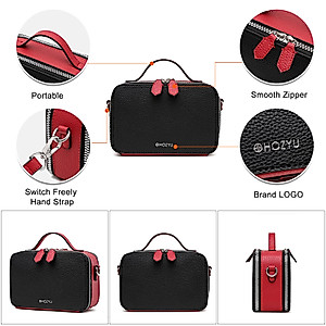 HOZYU Women's Cross-body Handbags Shoulder Bag Cell Phone Bags and Purse Fashion Double Zipper Bags Top Handle Bags (Black&Red)