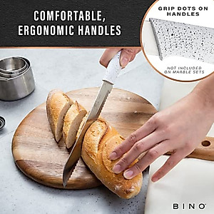 BINO 5-Piece Stainless Steel Kitchen Knives Set with Sheath - Speckled White | Chopping Knife | Serrated Utility Knife | Santoku Knife | Bread Knives | Cutting | Cooking | Meal Prep | Chefs Knife Set