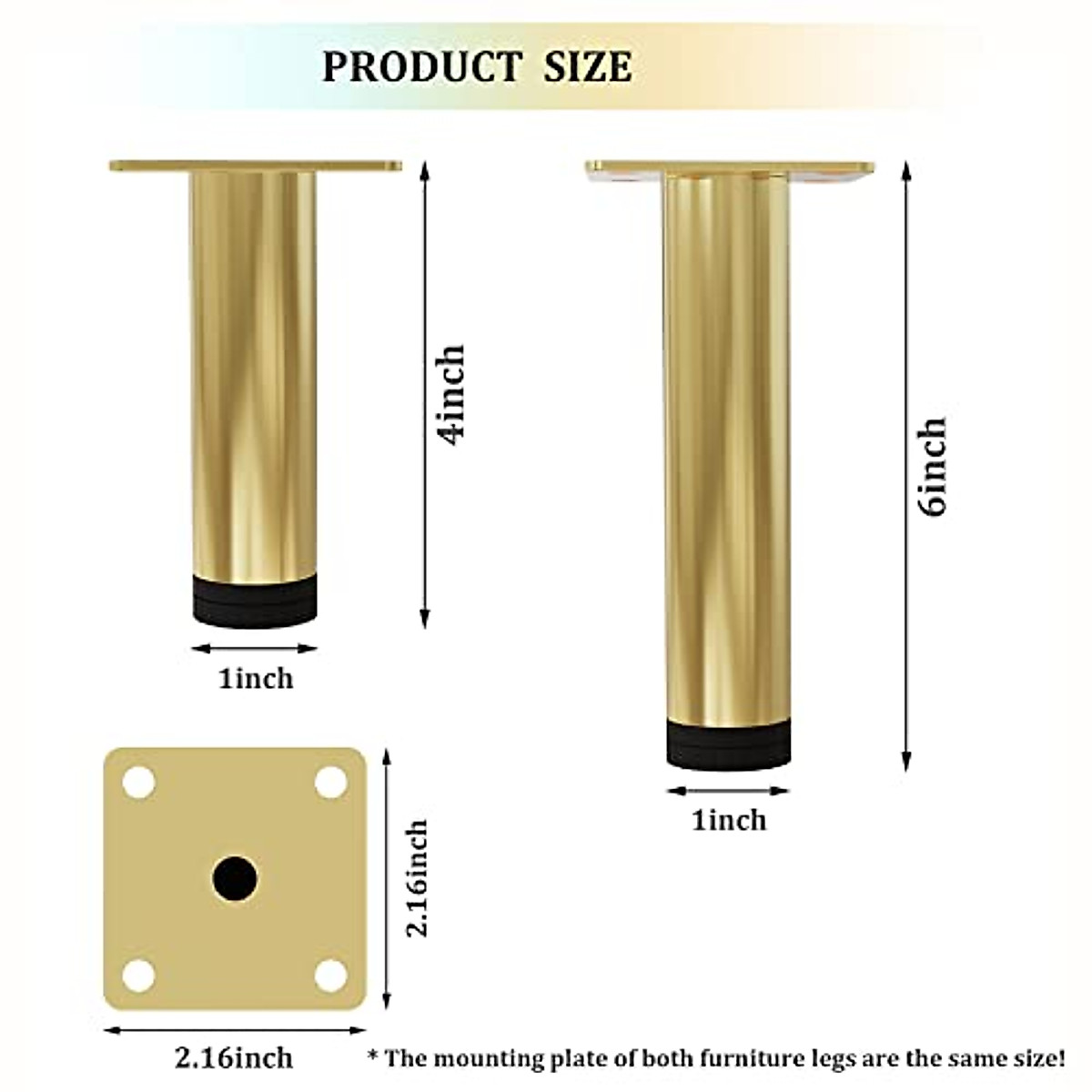 M MIMHOOY Furniture Legs 4 inches, Modern Metal Sofa Legs Furniture Support Feet Replacement Leg for Sofa Couch Chair Ottoman Cabinet Table Set of 4 (Gold)