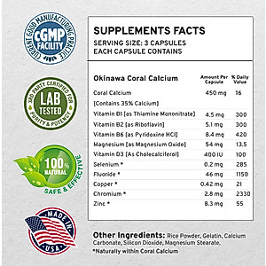 Nora Ross Okinawa Coral Calcium Supplements, Healthy Immune Support & Teeth Health with Magnesium, Potassium, Zinc, Vitamin D3, Vitamin B, Calcium Carbonate, 90 Capsules (1 Pack)