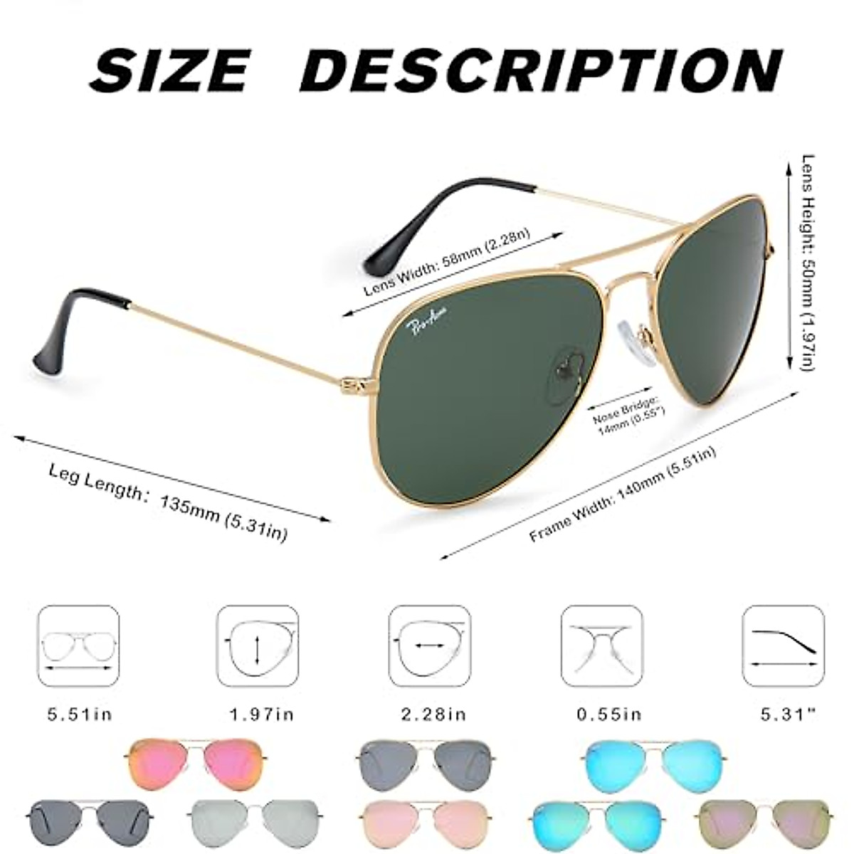 Pro Acme Classic Polarized Aviator Sunglasses for Women Men, Driving Sun Glasses Polarized Lens Lightweight Metal Pilot Frame UV400 Protection (Gold | G15 Green Lens | With Logo)