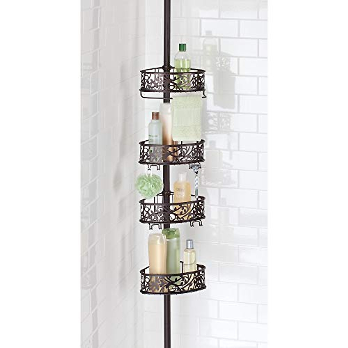 InterDesign Vine Constant Tension Shower Caddy – Bathroom Storage Shelves for Shampoo, Conditioner and Soap, Bronze