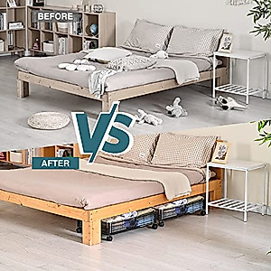 Luseba Under Bed Storage with Wheels, Drawer with Markable Nameplate, Under-Bed Shoe Storage Organizer for Clothes, Toy, Book, Blanket, Under Bed Storage Containers