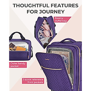 BAGSMART Carry On Luggage 20 Inch, Expandable Suitcase, Luggage with Duffel Airline Approved Rolling Softside Lightweight Suitcases with Front Pocket for Women Men, Carry-On Purple